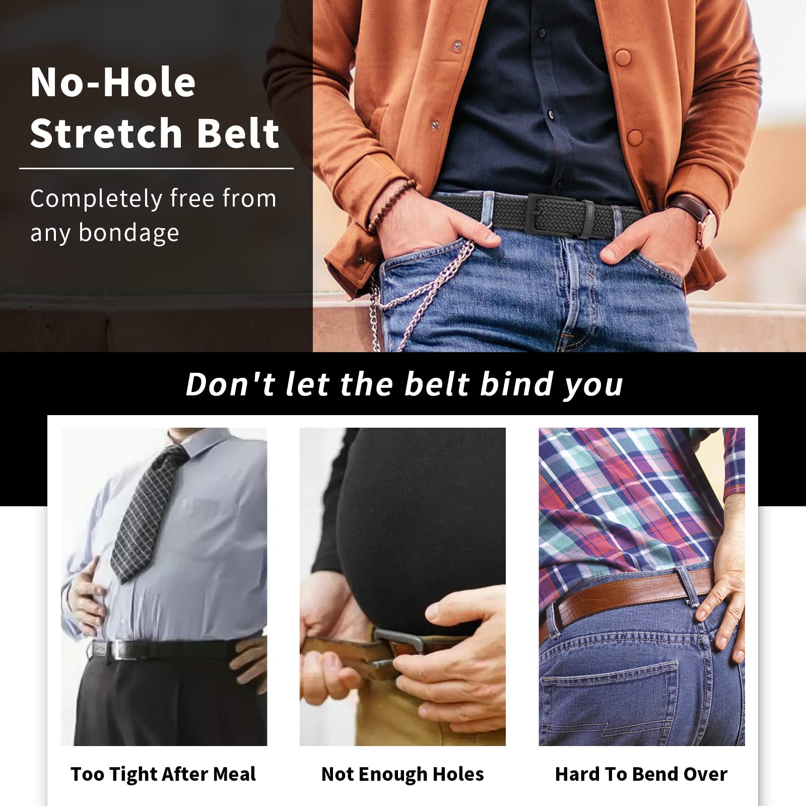 FAIRWIN Elastic Braided Stretch Mens Golf Casual Jeans Belts Woven 1 3/8" Nylon Work Belts for Men Pants Shorts