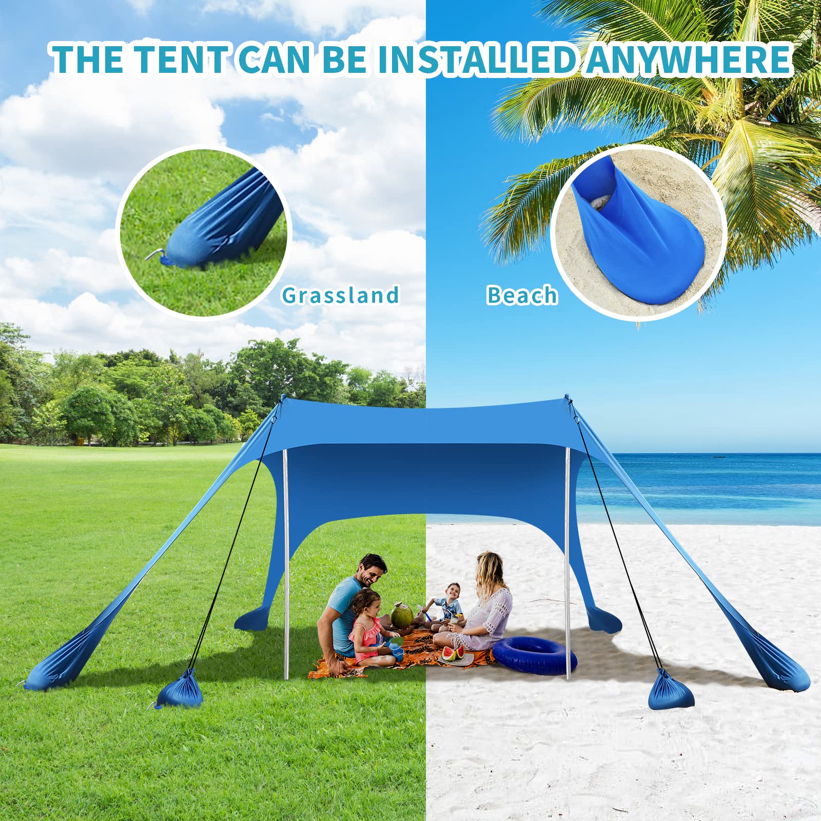 ELUTENT Pop Up Beach Tent UPF50+ Sun Shelter Anti-Wind Portable Beach Canopy with 2 Aluminum Poles Compact Sun Shelter Easy Setup Sandproof Private Outdoors Shade for Camping Trips, Fishing 9ftx9ft