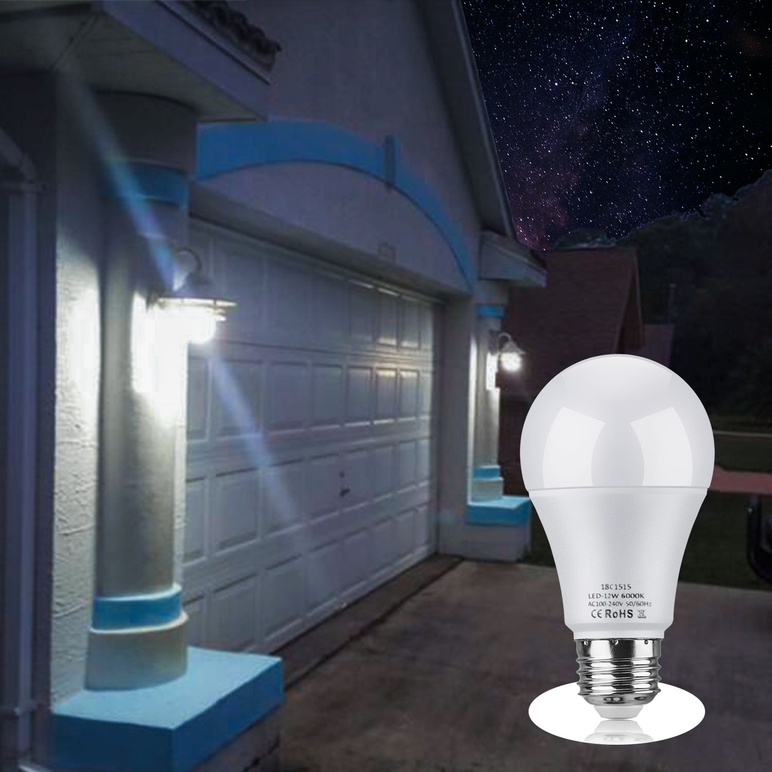 Dusk to Dawn Light Bulbs Outdoor 100W Equivalent Light Bulb E26/E27 Sensor Bulb 12W Smart Light Bulbs 6000K for Home, Front Porch Light, Yard Light, Garage Light, White-2 Pack