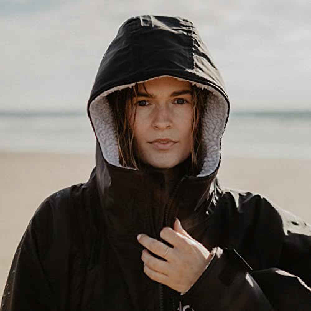 Dryrobe Advance LONG SLEEVE Swim Parka Change Robe - Stay Warm and Dry - Waterproof Oversized - Swimming/Surfing/OCR Events (Large - Black/Gray)