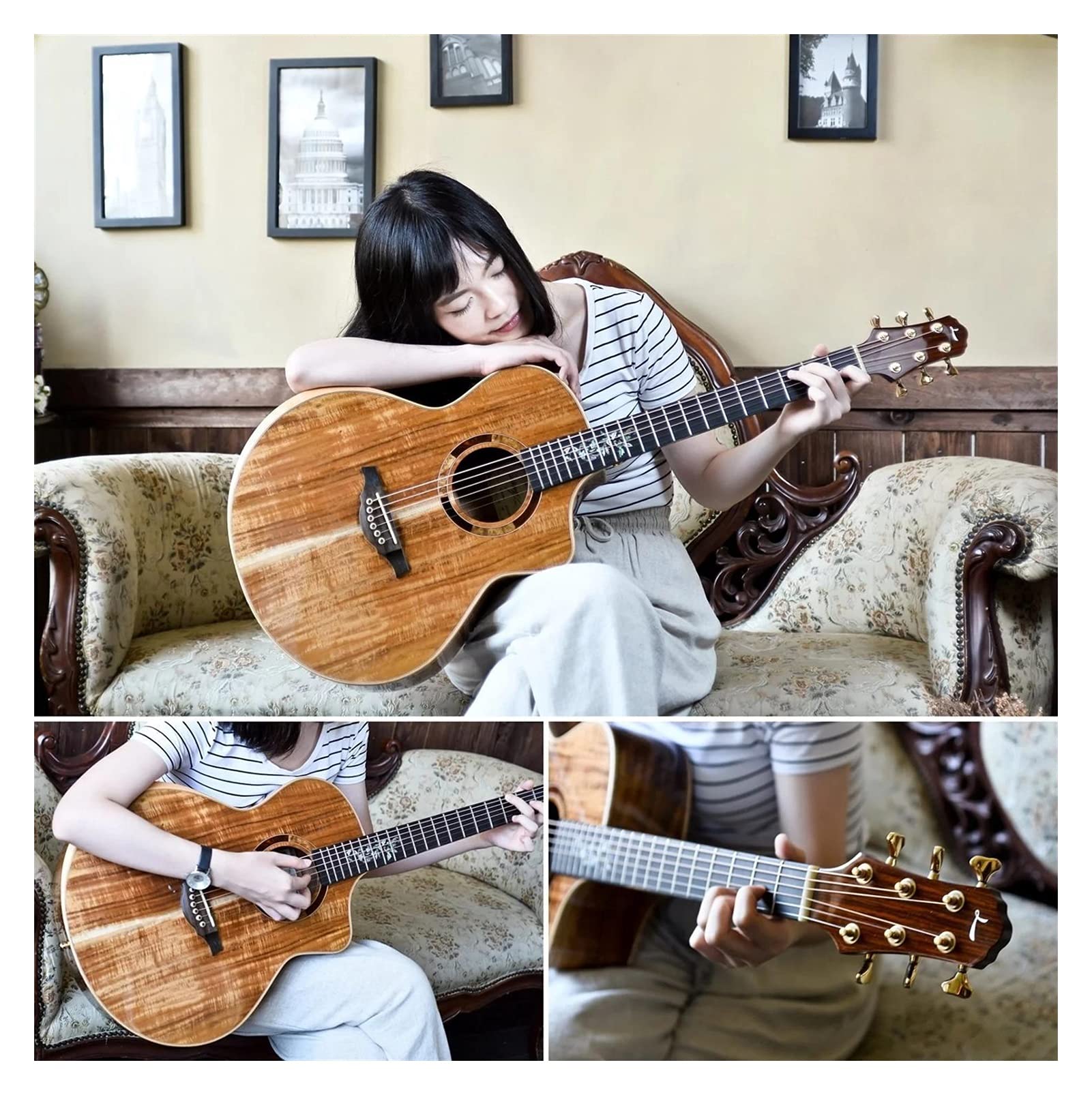 guitar Solid Wood Acoustic Guitar,41 Inch Cutaway All Solid Guitar Acoustic electric guitar CJWSLYT (Size : 41 inches)