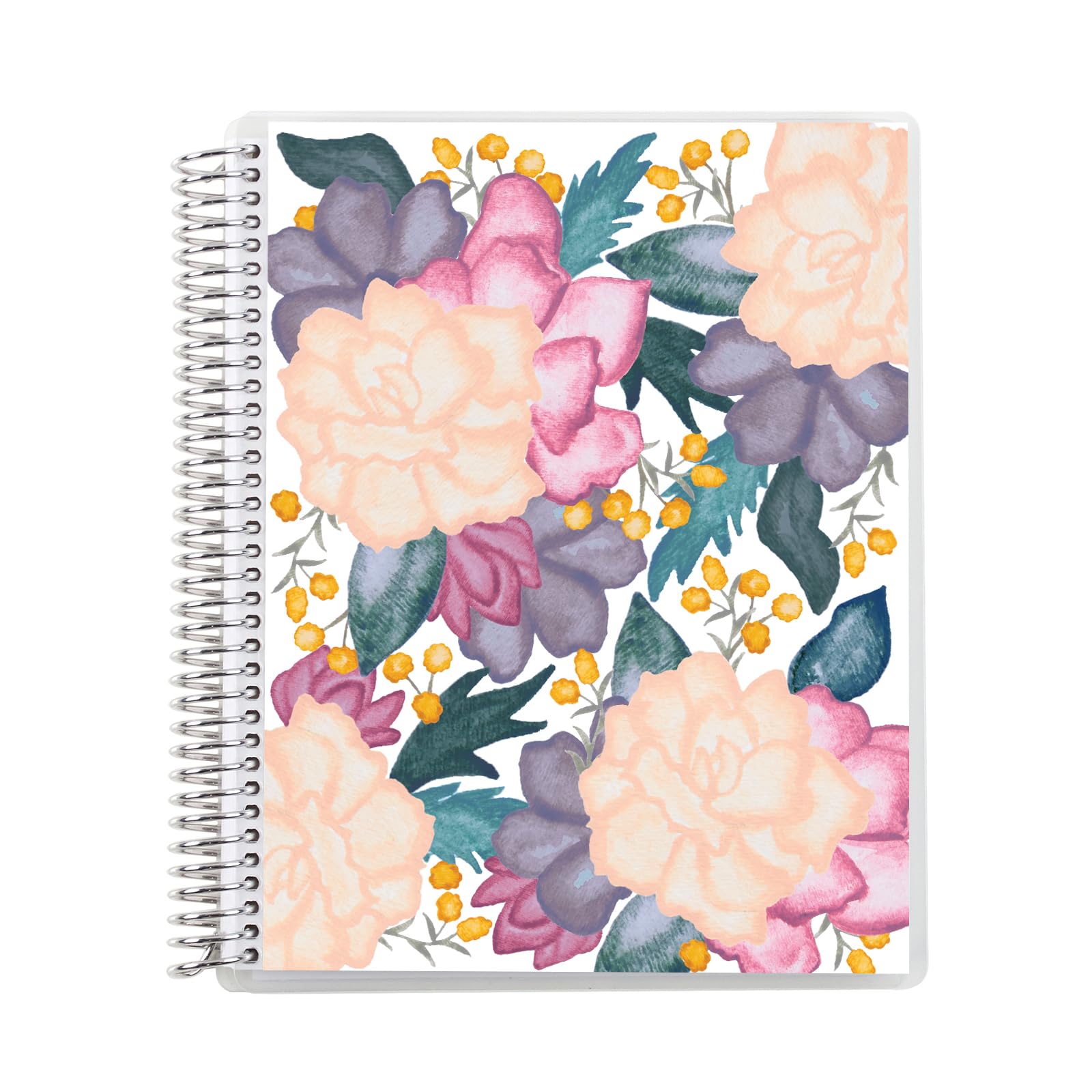 Erin Condren 7" x 9" Spiral Bound Graph Paper Notebook - Watercolor Bouquet. 160 Page Writing, Drawing & Art Grid Ruled Notebook. 80Lb Thick Mohawk Paper. Stickers Included