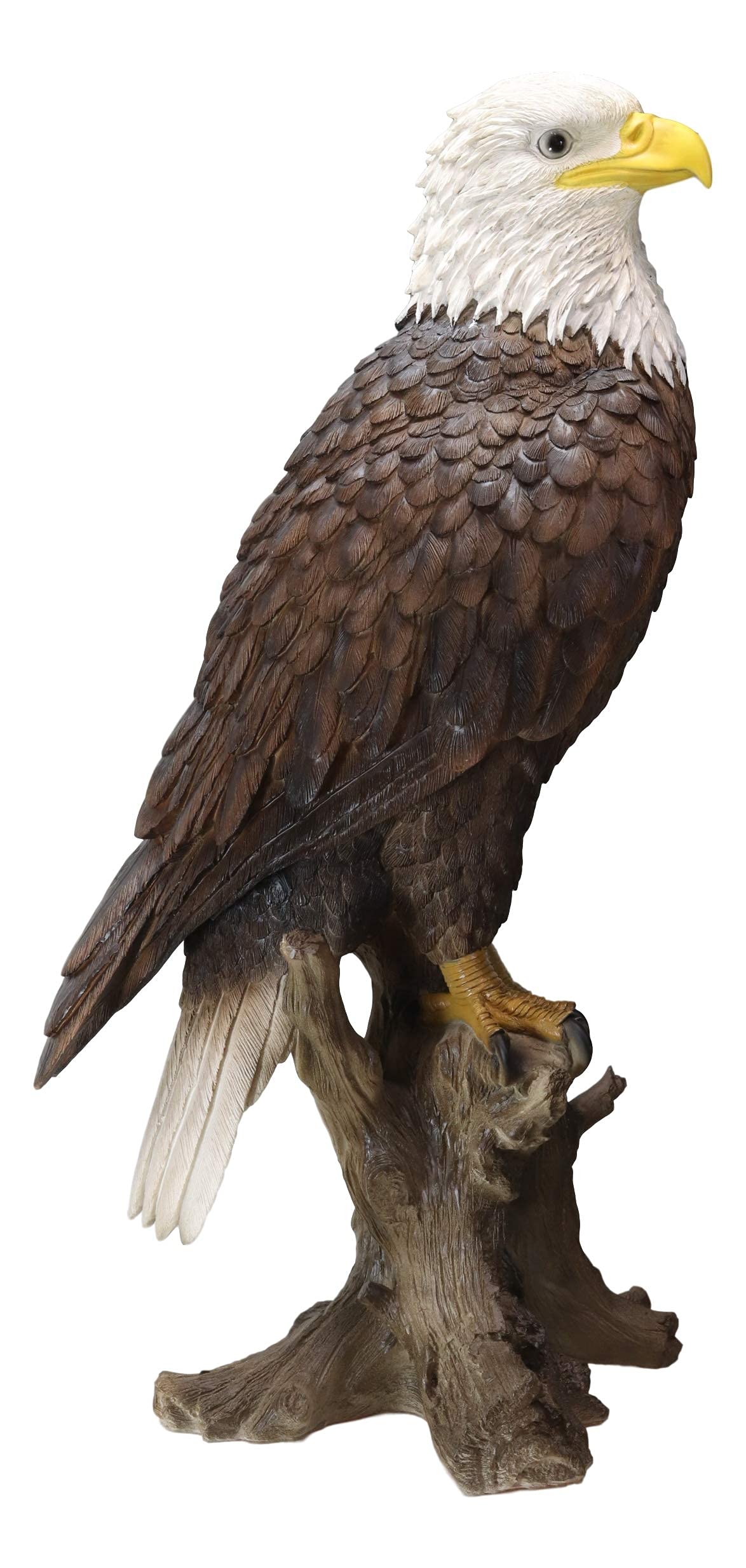 Ebros Large 27" Tall Realistic American Pride Mountain Golden Bald Eagle Perching On Tree Stump Statue USA National Emblem Independence Day American Gallery Quality Home Patio Decor Figurine