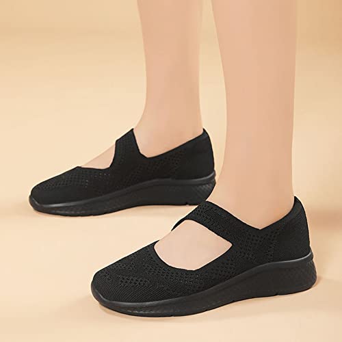FASDNENDYS Womens Shoes Solid Color Casual Shoes Woven Hollow Breathable Fashion Flat Slip On Womens Sneaker Boots 9 Black