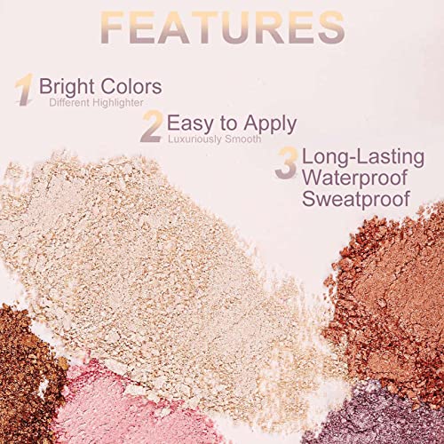 Face Contour Highlighter Palette, Shimmer Highlighter Powder Makeup, Smooth Longlasting Shiny Face Blush Cheek Blush, Baked Glow Illuminator for Face & Body (#02)