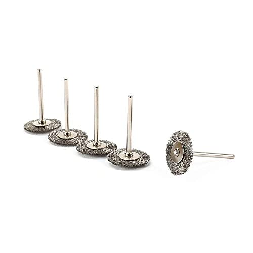 JIUNENG 50Pcs 25mm Stainless Steel Wire Wheel Brush Sets T-Type with 1/8 Inch Shank Polishing Wheels Rotary Tool for Cleaning,Deburring and Surface-Finishing