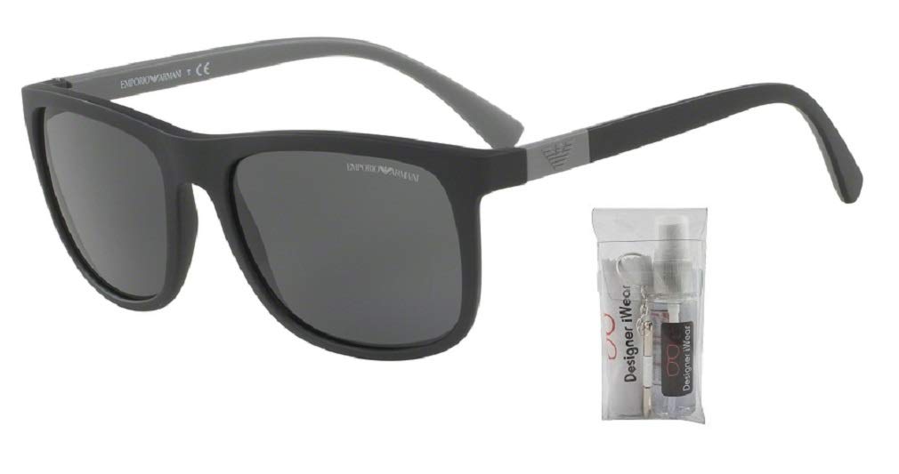 Emporio Armani EA4079 504287 57M Matte Black/Grey Square Sunglasses For Men+ BUNDLE With Designer iWear Eyewear Kit