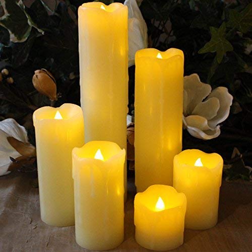 LED Lytes Timer Candles Set of 6, 2" Wide, 2"- 9" Tall, Dripping Wax Affect and Amber Flame, LED Christmas Candles Flickering, Wax Candles for Holiday Home Decor and Wedding Decor Sets