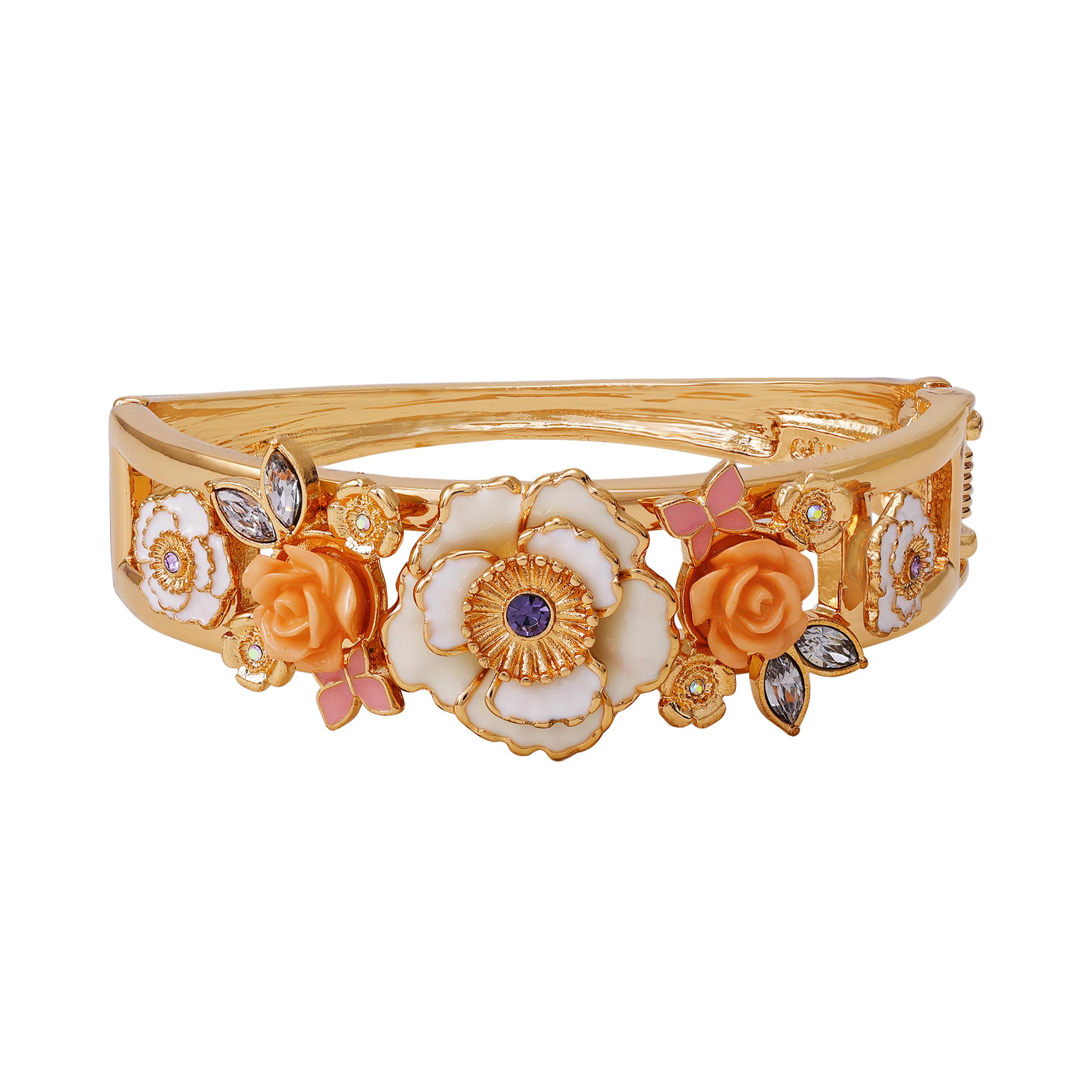 GUESS Goldtone Floral Statement Hinge Bracelet