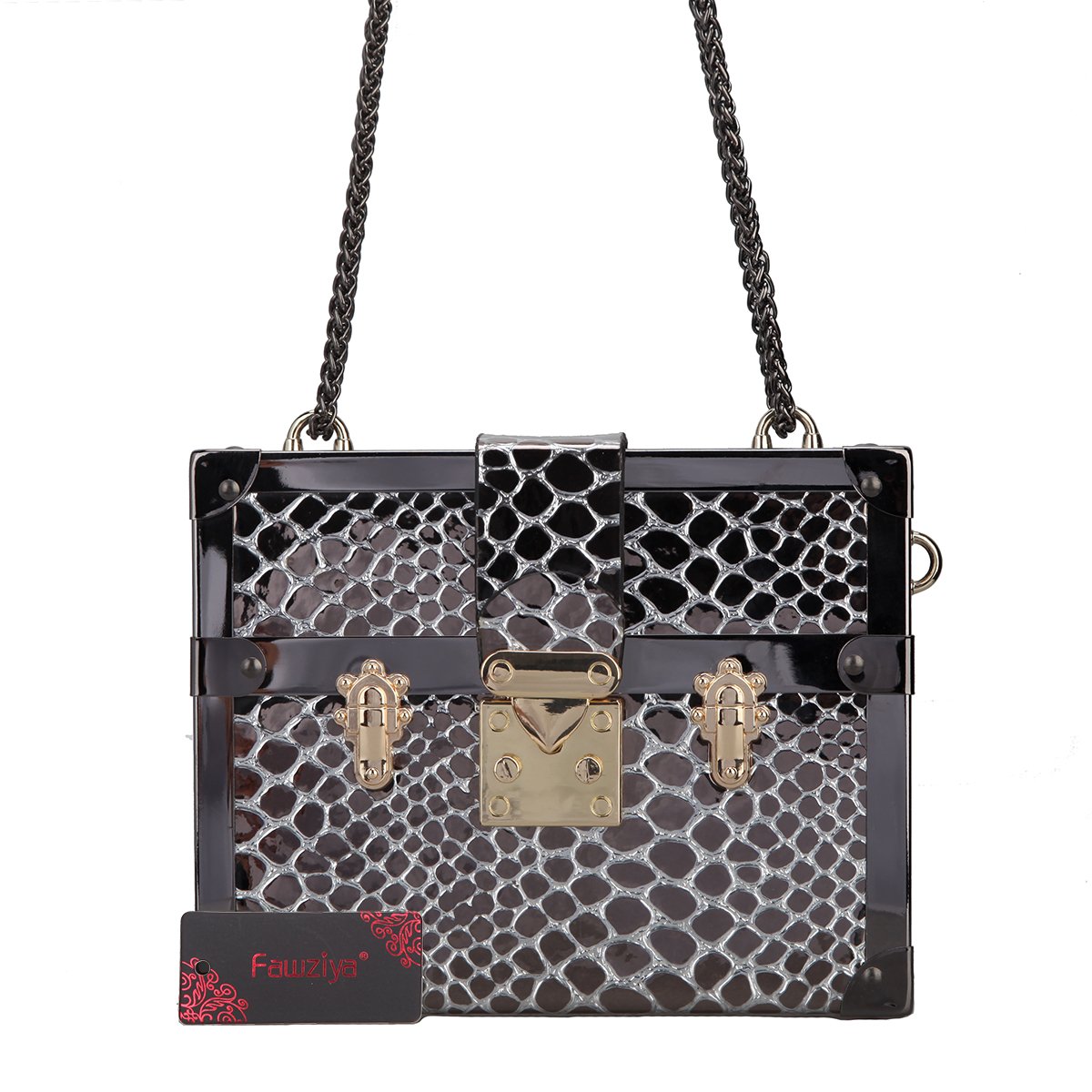 Fawziya Evening Clutch Snakeskin Thick Chain Oversized Novelty Purses For Women Formal-Black