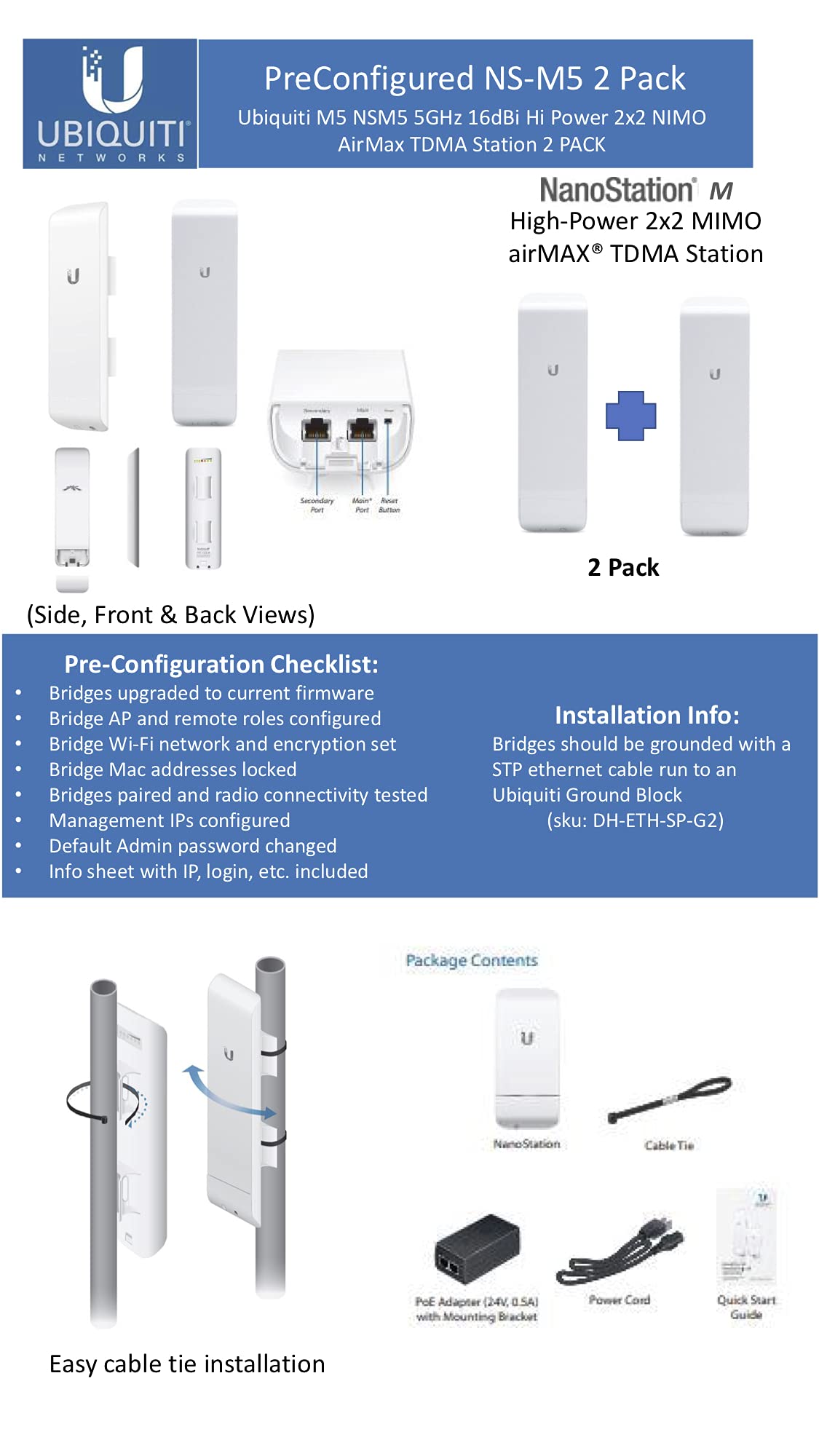 UBNT Networks Pre-Configured Ubiquiti NSM5 Bundle of 2 NanoStation M5 5GHz Outdoor airMAX CPE 150+Mbps 15+km: Ready to Install
