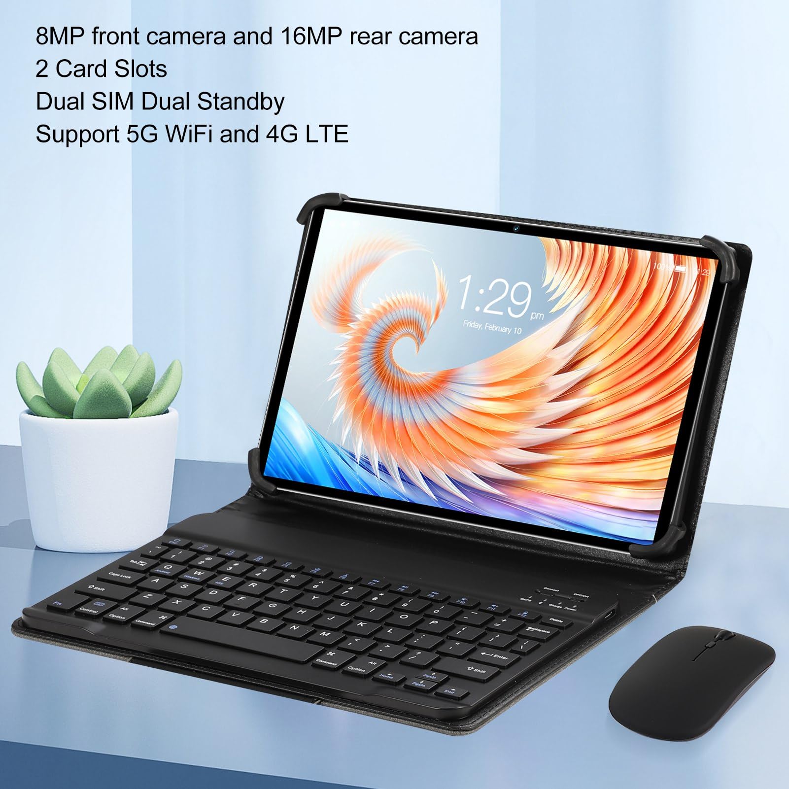 EBTOOLS 10.1In 2 in 1 Android Tablet, LCD FHD Touch Screen, 8GB RAM 256GB ROM Octa Core, 5G WiFi BT5.0, Support 4G Calling, 7000mAh, with Case Keyboard Mouse (US Plug)