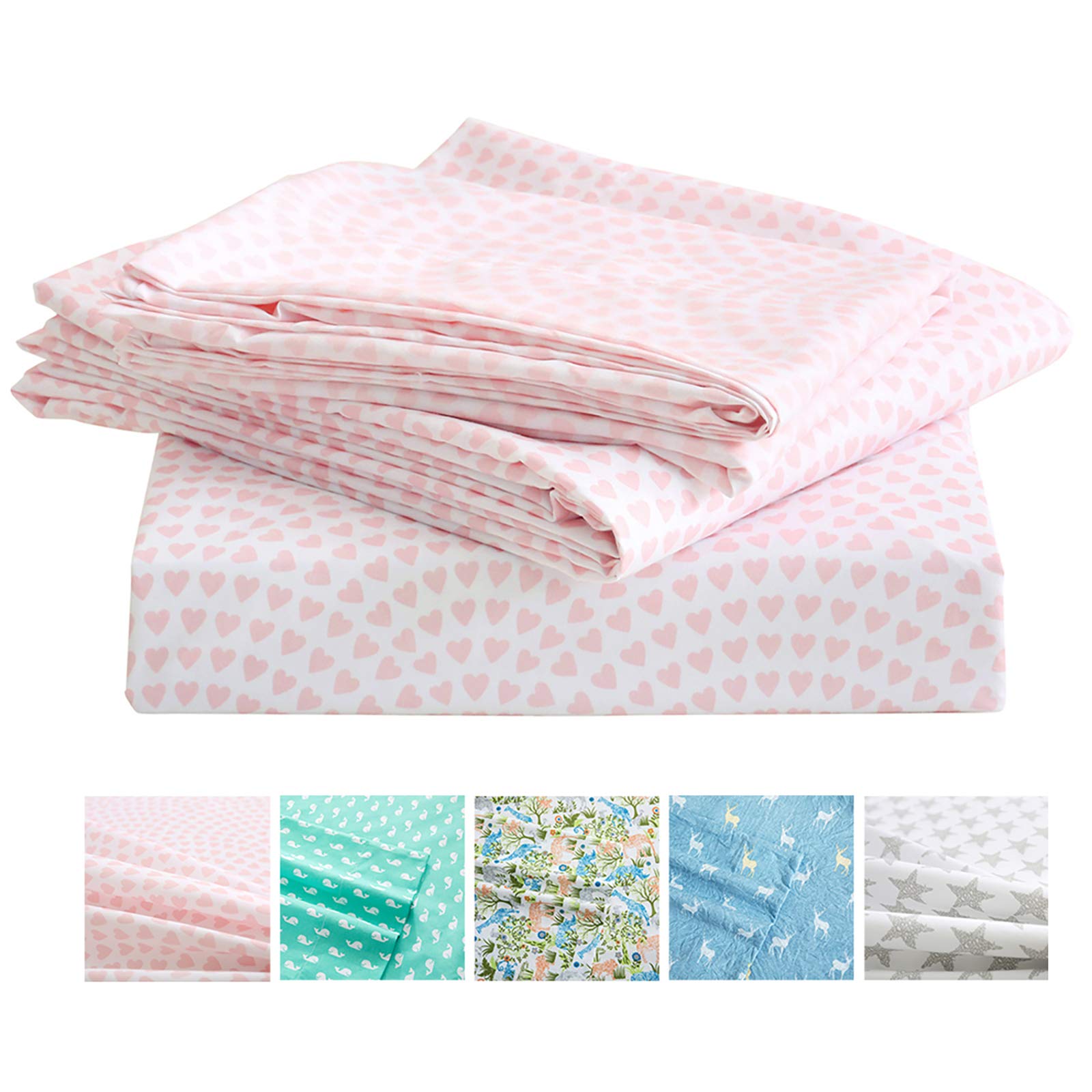 Vonty Kids Bed Sheets Twin Pink Heart Printed Sheets for Girls, Soft Lightweight Microfiber Easy Wash Bedding Set (1 Fitted Sheet + 1 Flat Sheet + 1 Pillowcase)