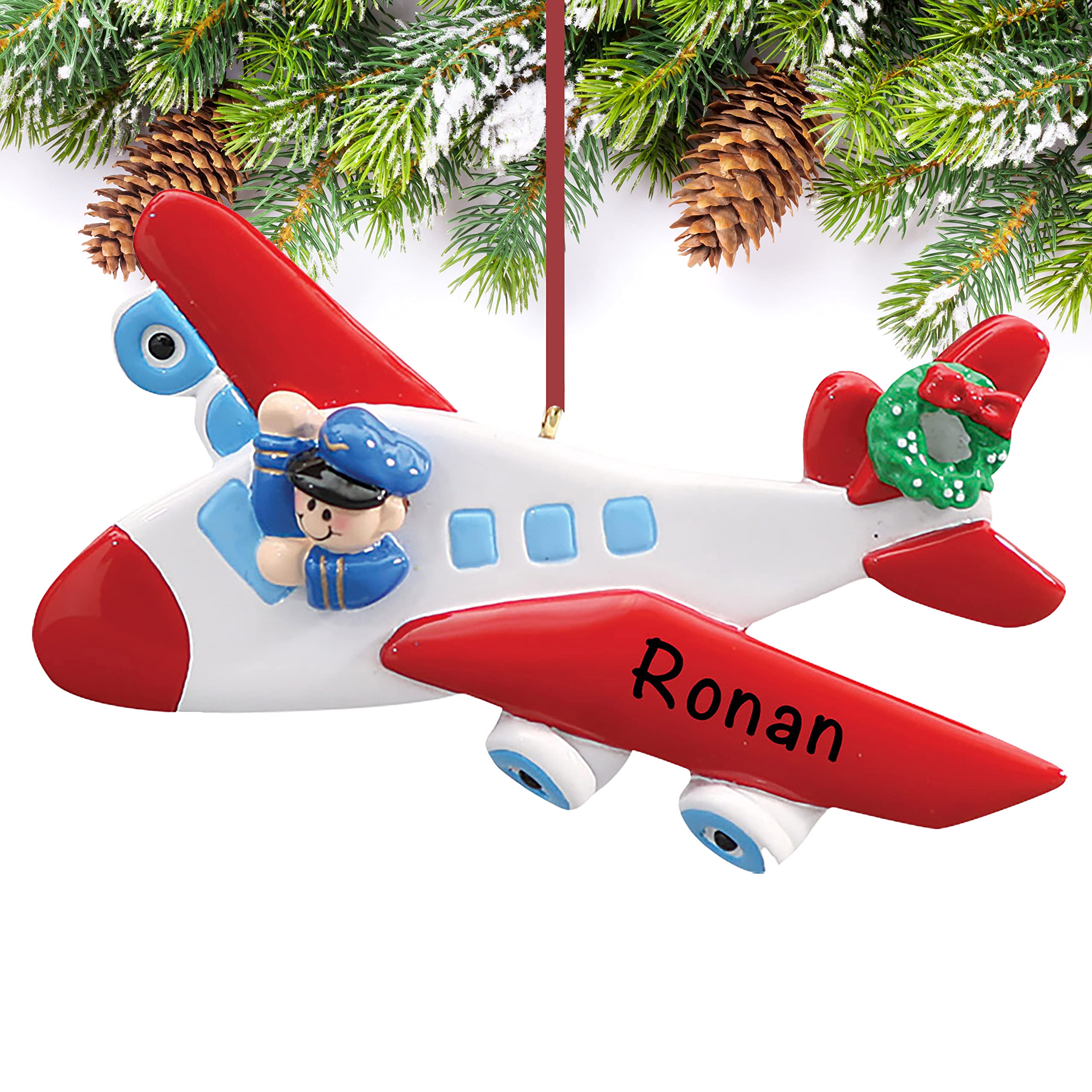 Fun Kids Personalized Christmas Ornaments 2023 - Fast & Free 24h Customization β Flying Airplane Pilot Christmas Decorations with Name - Comes Gift-Wrapped