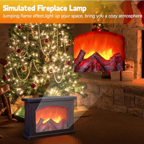 Fireplace Lanterns Decorative,Small Fake Fireplace,Flame Effect LED Fire Lamp,Battery Operated USB Charge Portable Fireplace,Indoor Outdoor Christmas Decoration (No Heater Function Black)
