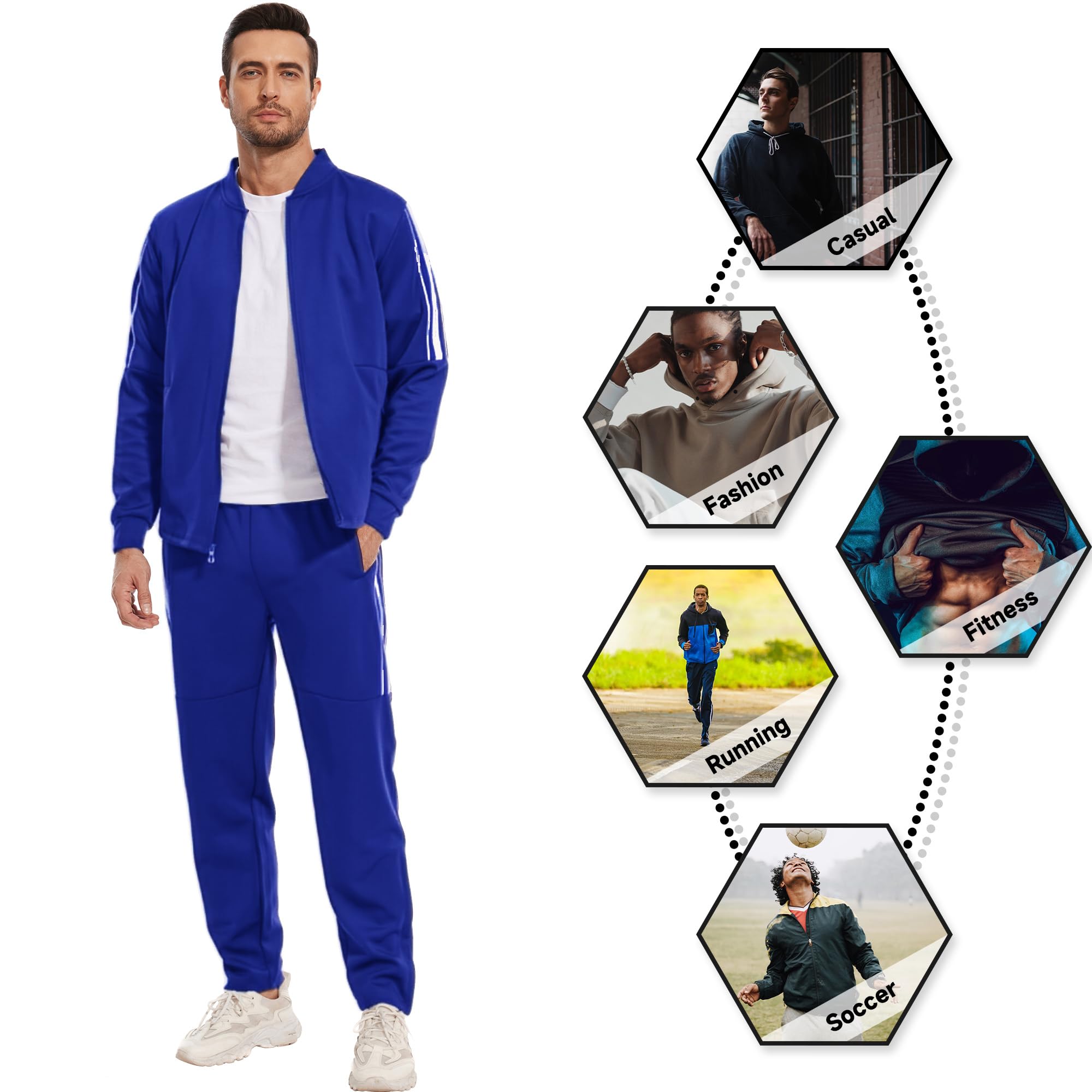 Eylhot Men's Tracksutis 2 Piece Full Zip Casual Polo Sweatsuits Athletic Running Jogging Suits Set with Zipper Pockets(Blue,XXL)