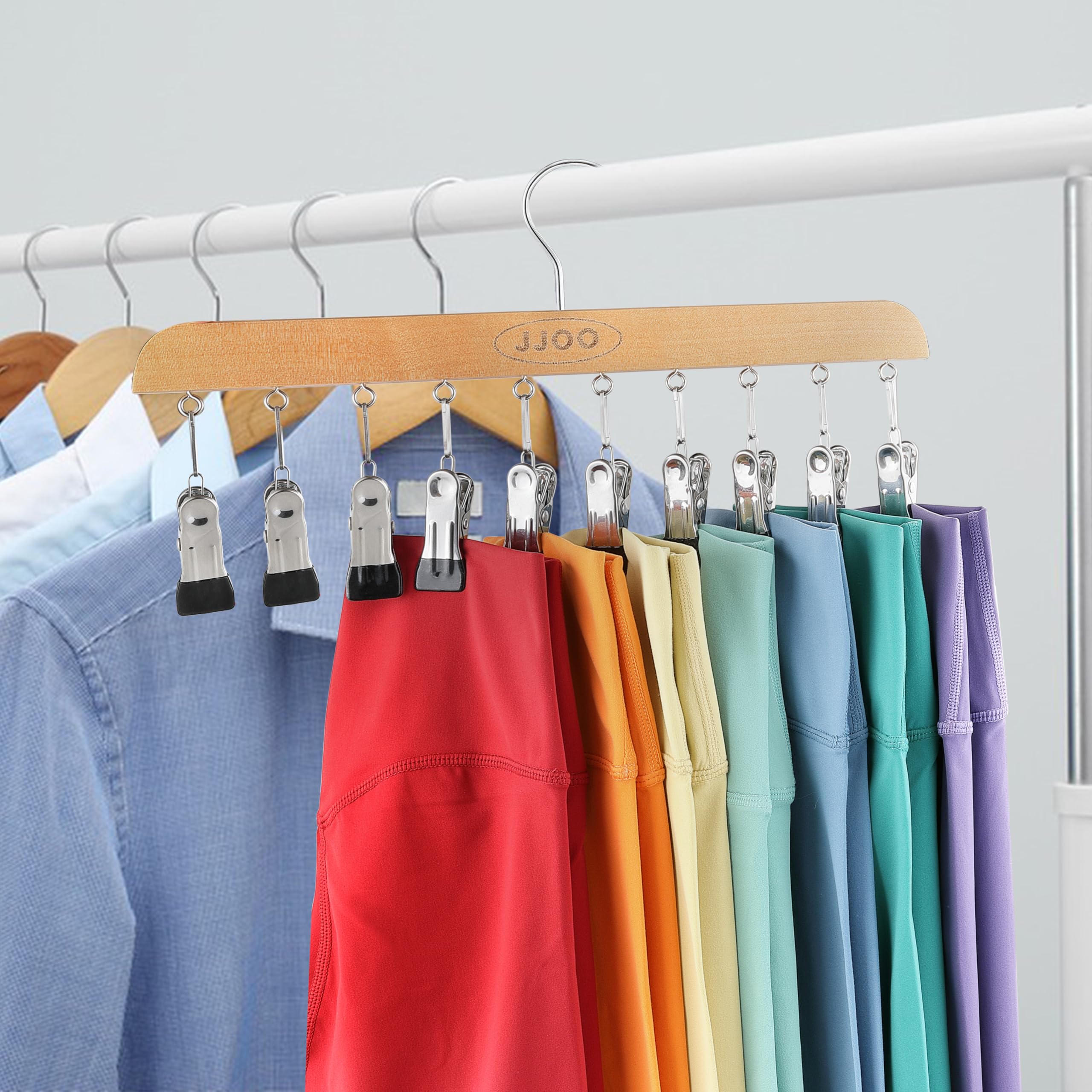 Legging Organizer for Closet Hanging, Pants Hangers with Clips Holds Up to 10 Leggings, Space Saving & 360 Rotaing Desin, Great for Jeans, Hats, Shorts, Socks (1Pack)