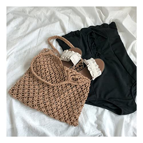 FZZDP Summer Beach Bucket Cotton Hollow Out Casual Solid Hollow Out Soft High-Capacity Shoulder Bag Handbag (Color : E, Size : 1)
