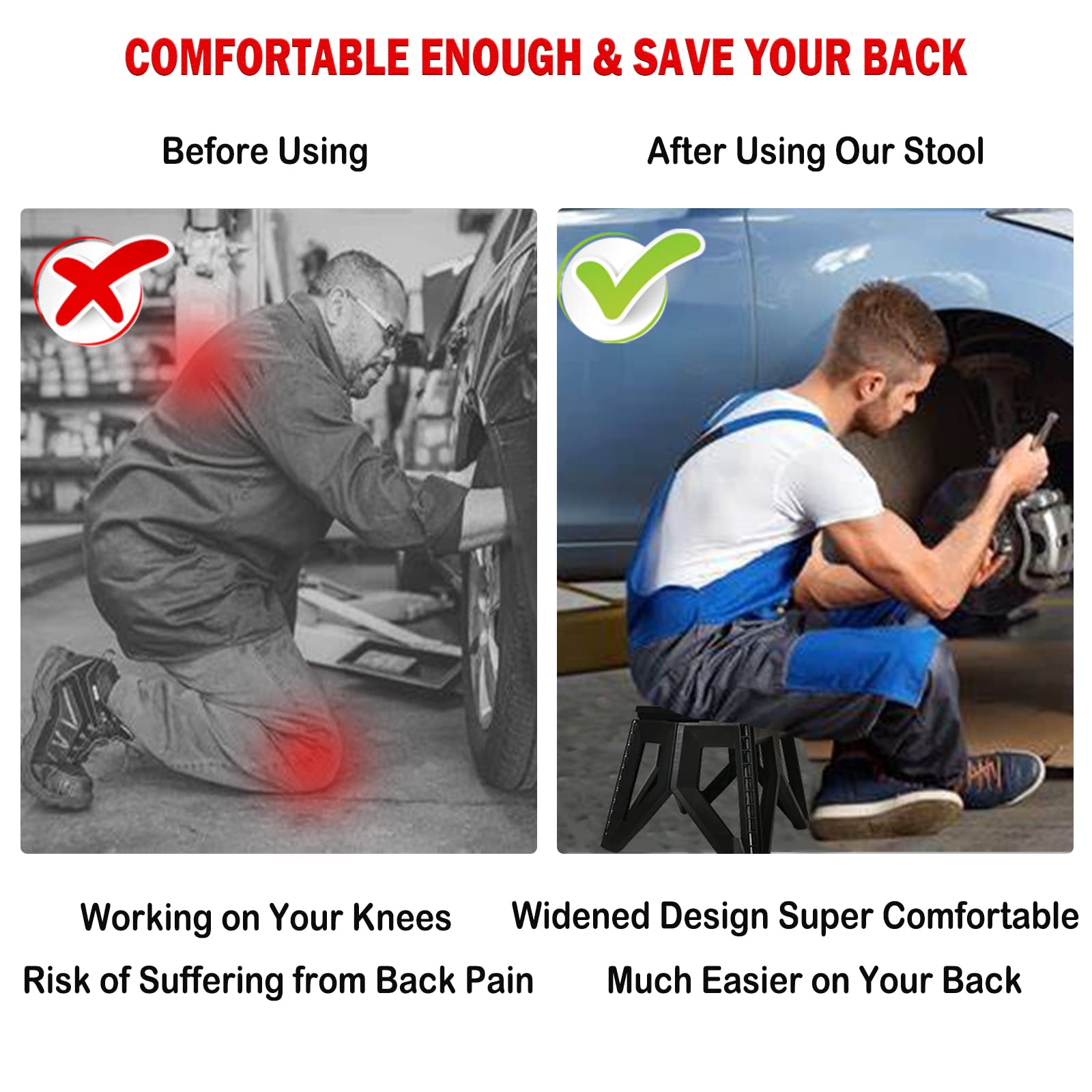FFUWERG Folding Stool Collapsible Stool Camping Stool Foldable Stool Premium Heavy Duty Plastic Portable Chairs for Adults Fishing Hiking Outdoor Gardening Kitchen Lightweight Non-Slip Stool Black