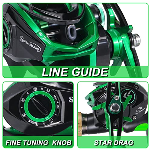 One Bass GT Spinning & Casting Reel and 2-Piece Fishing Rod Combo, Durable Graphite Rod, Ultra Light Fishing Reel for Anglers and Beginner- 7' Casting Pole with Right Handed Baitcasting Reel