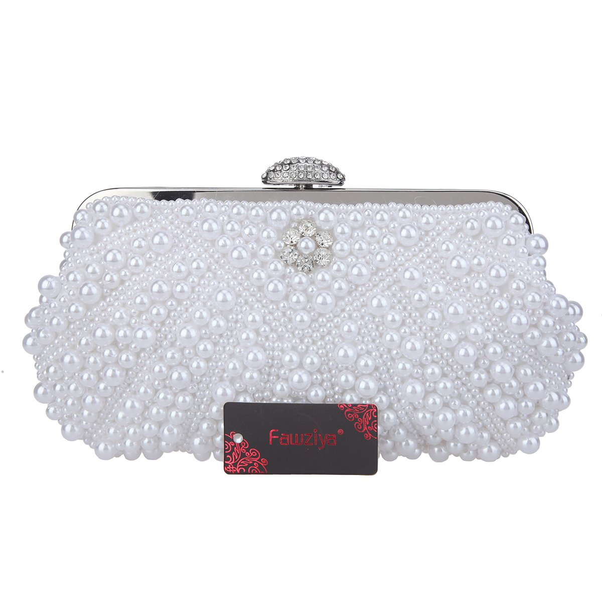 Fawziya Evening Clutch Rhinestone Faux Pearl Soft Novelty Purses For Women Formal-White