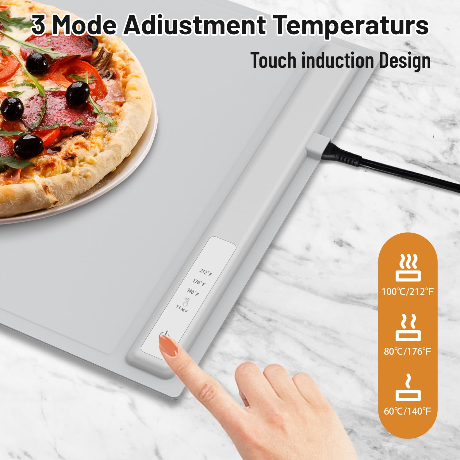 OPYAAON New Electric Warming Tray with Adjustable Temperature, 2024 New Portable Electric Warming Tray Silicone, Foldable Food Warmer Fast Heating for Home Buffets Restaurants (Gray)