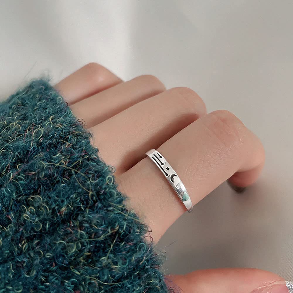 GulCean Sun Moon Rings For Best Friends Couples Adjustable Meteor Design Matching Friendship Rings For Bff Him And Her Set 2pcs Xmas Gift (Silver 3)