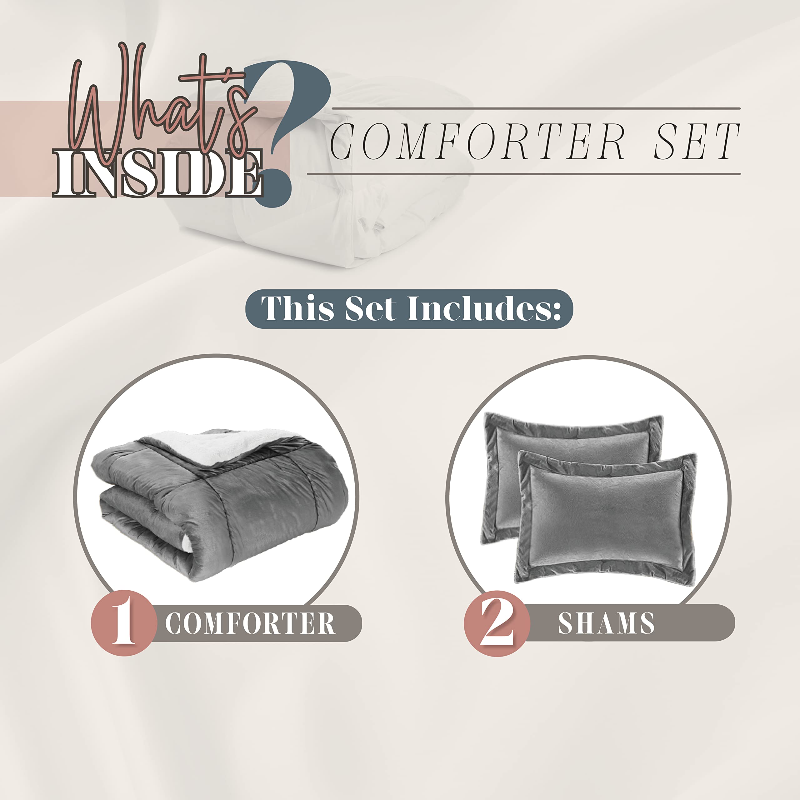 Elegant Comfort Super Soft Sherpa Comforter 3-Piece Set Premium Quality, Heavy Weight Reversible Down Alternative Micro-Suede, Sherpa Comforter, Cal King, Silver Gray