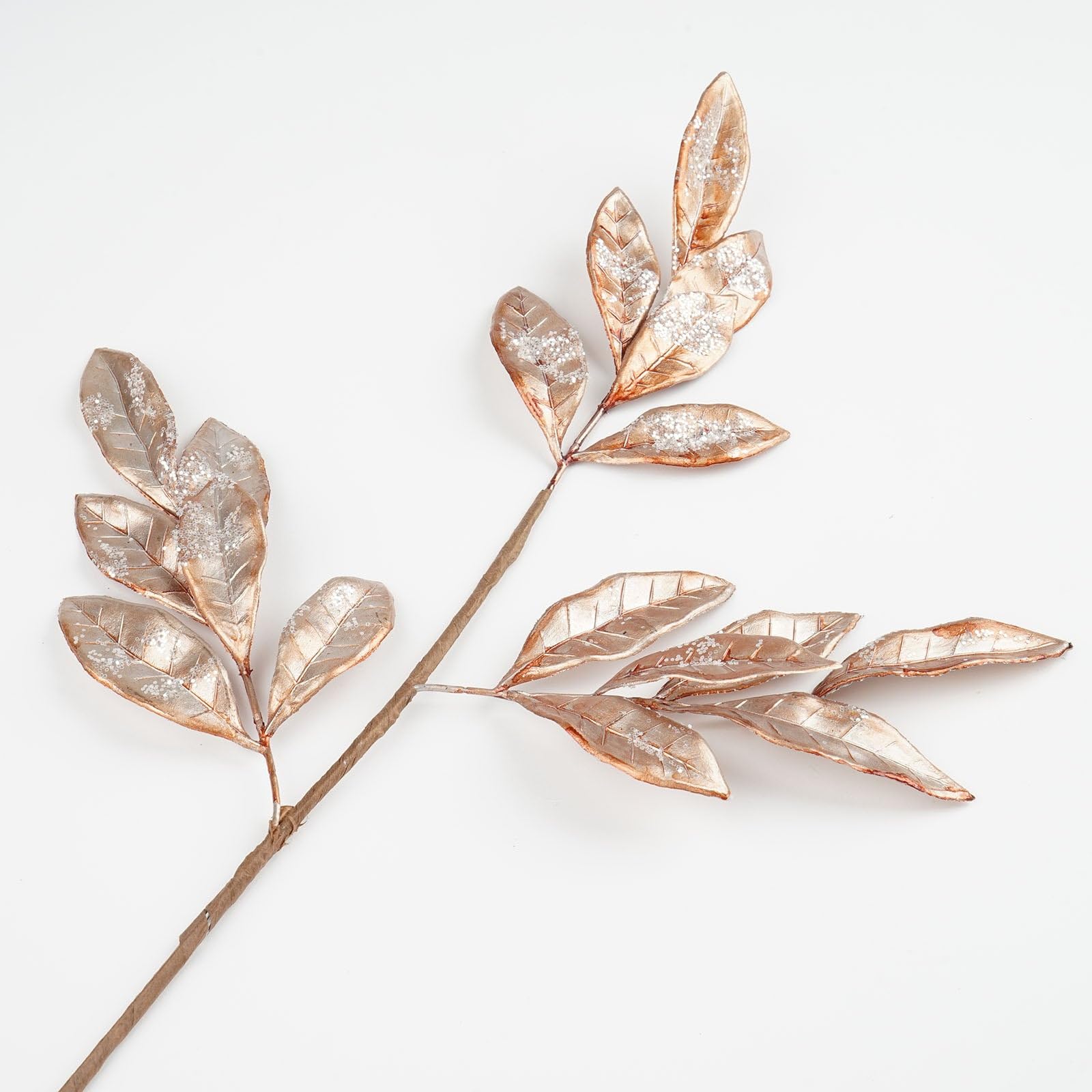 Efavormart 2 Pack | 28" Rose Gold Artificial Glittered Bay Leaf Display Filler Floral Decoration for Wedding Bouquets