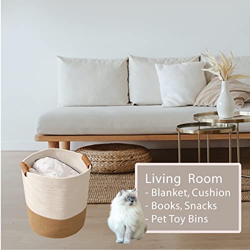 OHROS 1 Piece Woven Baskets For Storage Rope Laundry Basket For Organizing Hamper Boho Cotton Laundry Basket For Bathroom Towel Blanket Closet Clothes Storage Toy Bin Round Tall Basket 13.5 X 14.5"