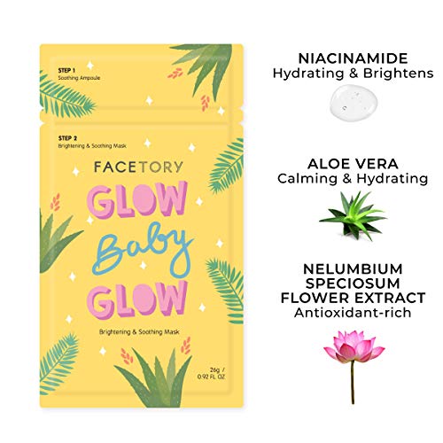 FACETORY Glow Baby Glow Niacinamide and Cica Brightening Sheet Mask - Brightening, Calming, and Moisturizing (Pack of 5)