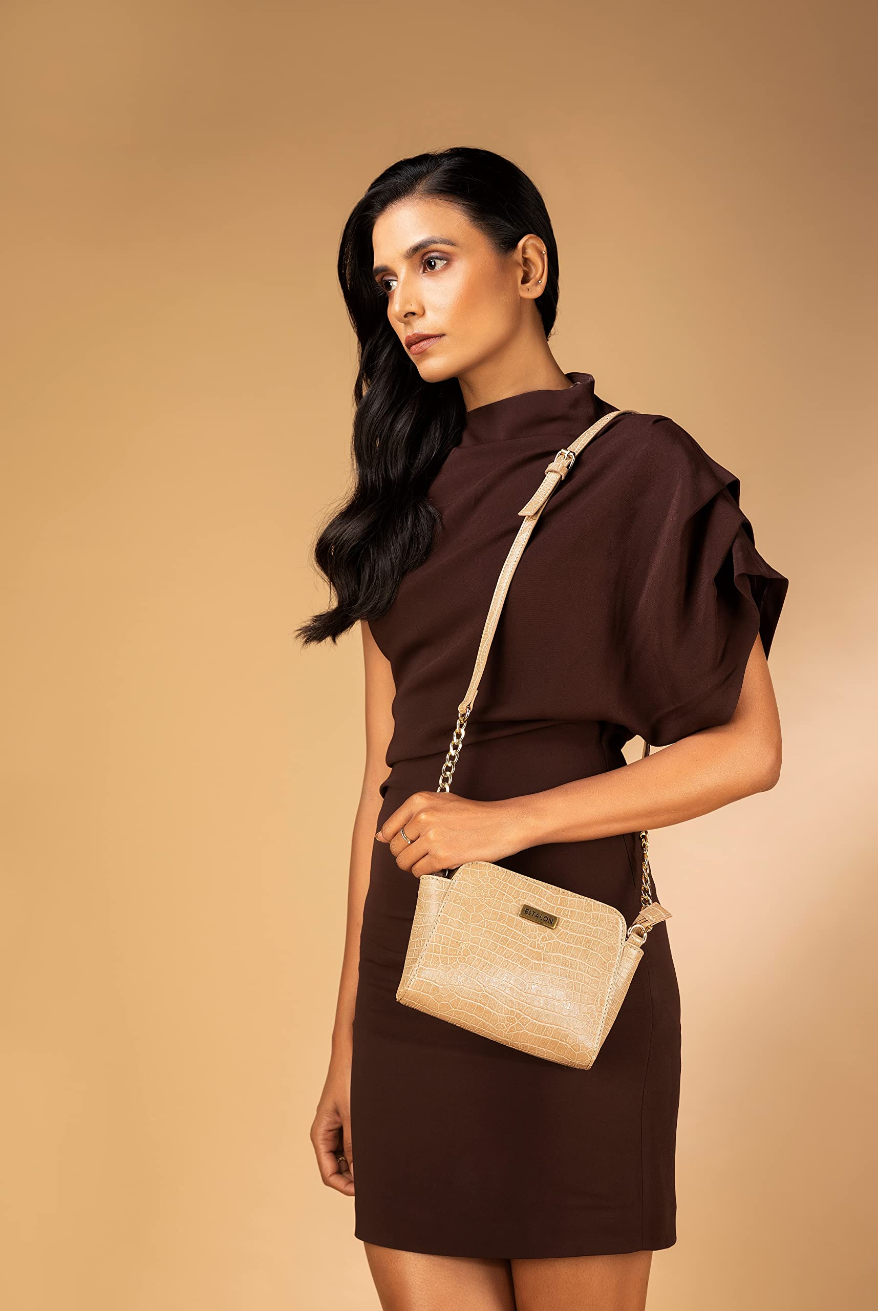 ESTALON Textured Structured Sling Bag (BEIGE)
