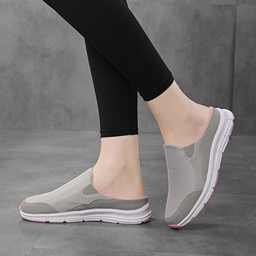 FASDNENDYS Women's Comfortable Wrap Half Slipper Flat Bottom Soft Mesh Sports Casual Shoes Wide Shoes Women Grey