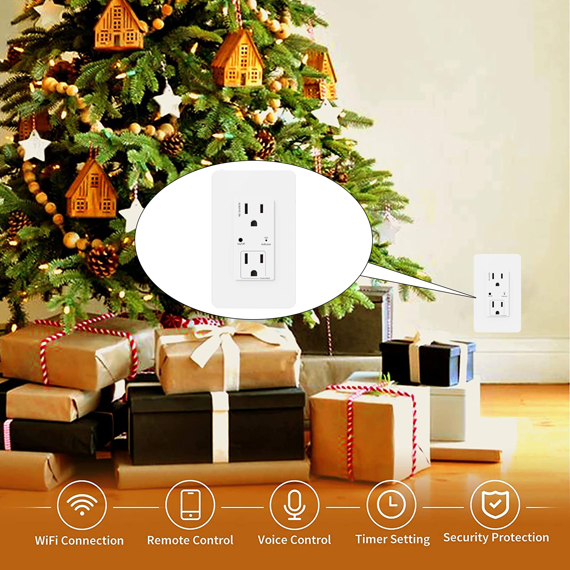 UCOMEN Smart Power Wall Outlets WiFi Sockets W/ 2 Plug outlets Remote Controller Works with Tuya, Smart Home, Alexa, Google Home Requires 2.4 GHz Wi-Fi,2 pcs