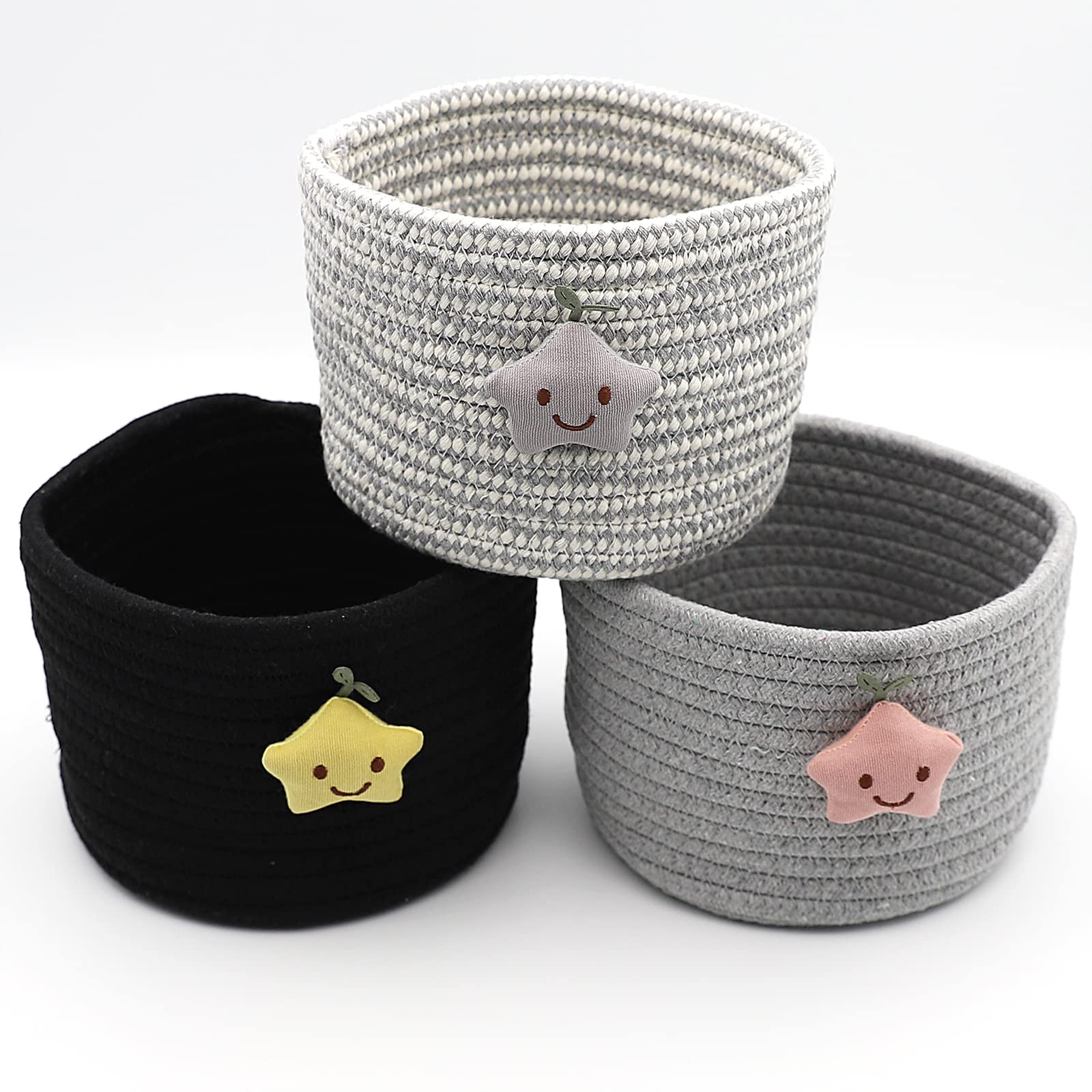 Lovelyduo 3 Pack Baby Boy Gifts Baskets Small Cute Woven Storage Basket for Shelves Mini Organizing Baskets Desk Bedside Table Organizer Bins Cotton Rope Makeup Holder