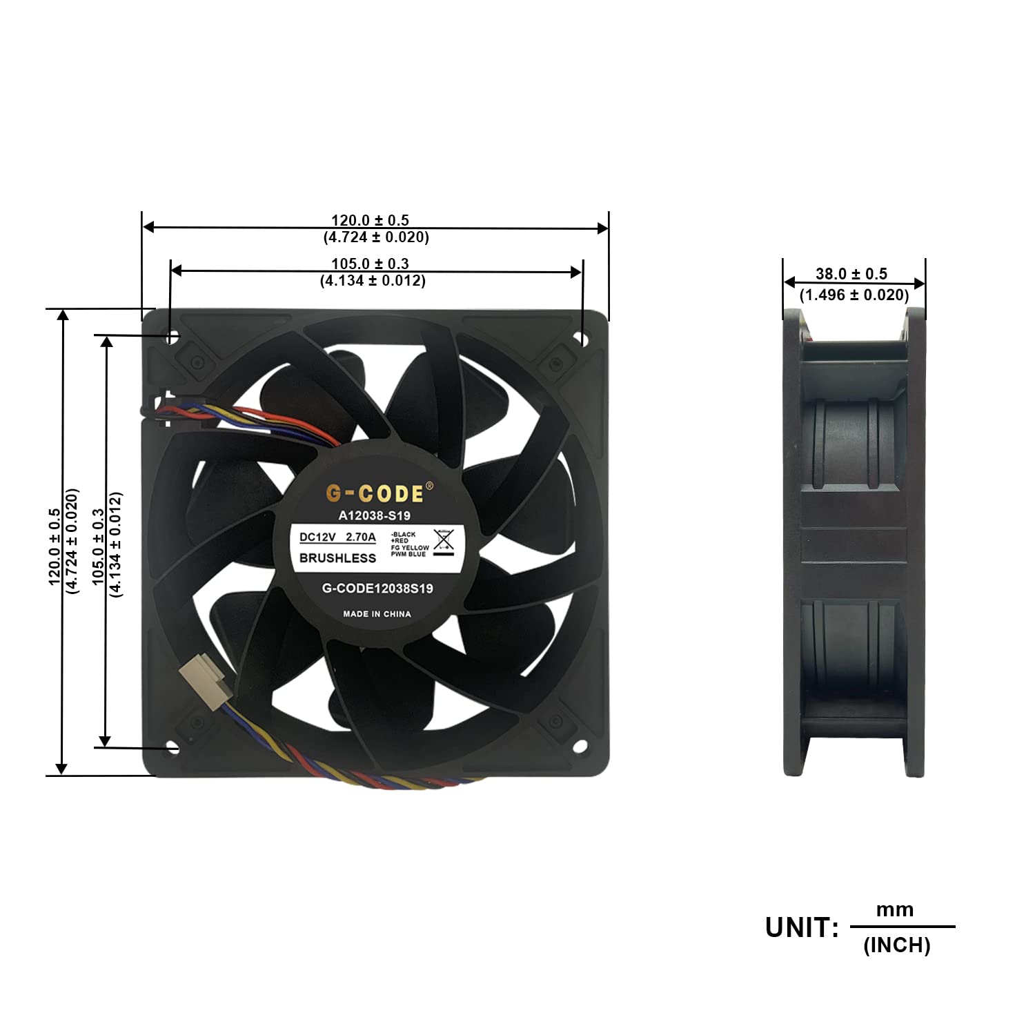 G-CODE Cooling Fan for Mining Server Antminer S19/S19 Pro/S19J/T19 Series, Special Fan with Standard 6000 RPM DC12V 2.7A 80000+ Hours Life Span,Greatest Mining Sever Fan
