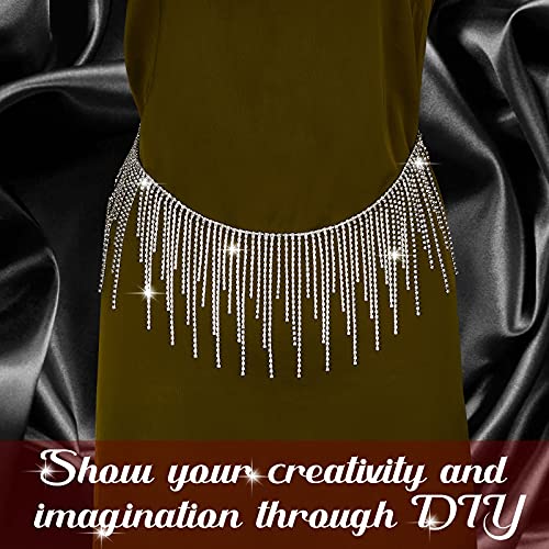 MTLEE Trim Rhinestone Fringe Belt Beaded Ribbon Tassel Chain for Jeans Clothing Accessories DIY Decoration (1 Yard, Silver)