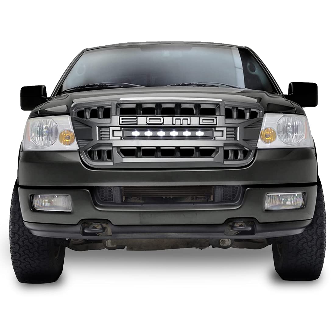 EOMD Front Grill for F150 2004 2005 2006 2007 2008, w/Off-Road Lights, Removable Letters, Matte Black