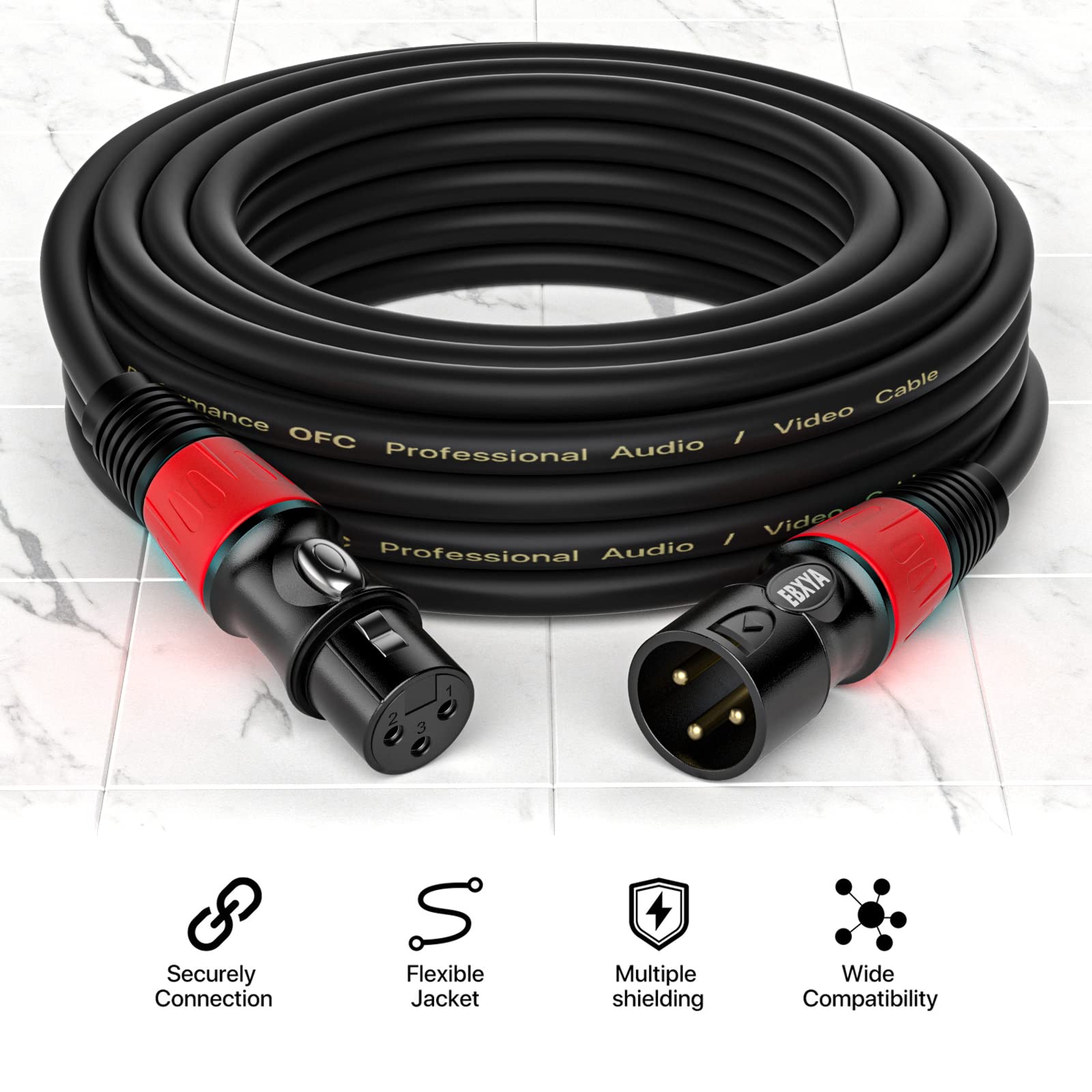 EBXYA 100 ft XLR Cable 2 Pack - 3-Pin Male to Female XLR Microphones Cables