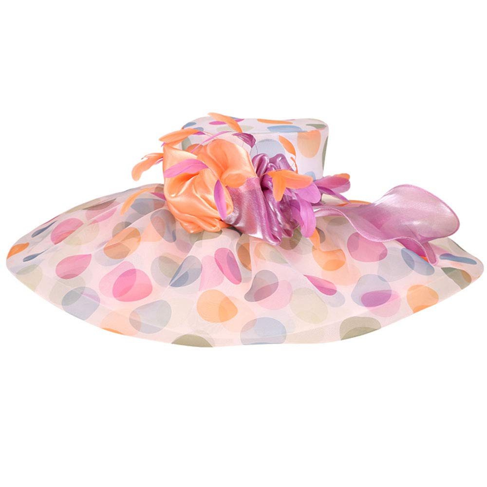 F FADVES 100% Organza Sun Tea Party Hats Large Wide Brim Flower Fedoras Polka Dot Wedding Hat Solid Black