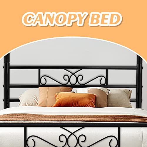 Pliwier Metal Canopy Platform Bed Frame, Queen Size Metal Bed Frame with Headboard, Heavy Duty Steel Slat Support, No Box Spring Needed, Easy Assembly (Queen (U.S. Standard))