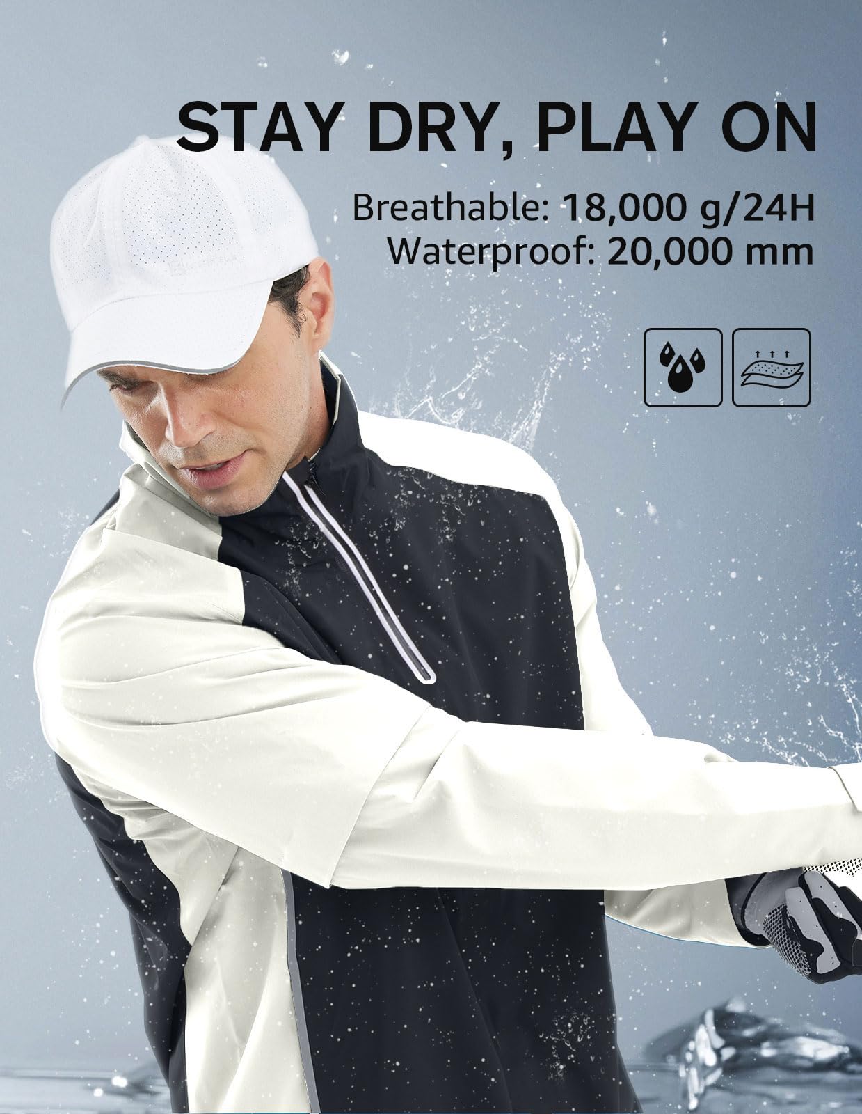 fit space Waterproof Golf Rain Jacket for Men 20K Performance Lightweight Rain Jackets for All Sports (White-half-zip, XX-Large)