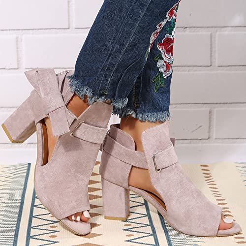 FASDNENDYS Women Flock Solid Color Buckle Strap Casual Peep Toe Bow Tie High Heels Single Shoes Sandals Womens Sandals 10 Flat