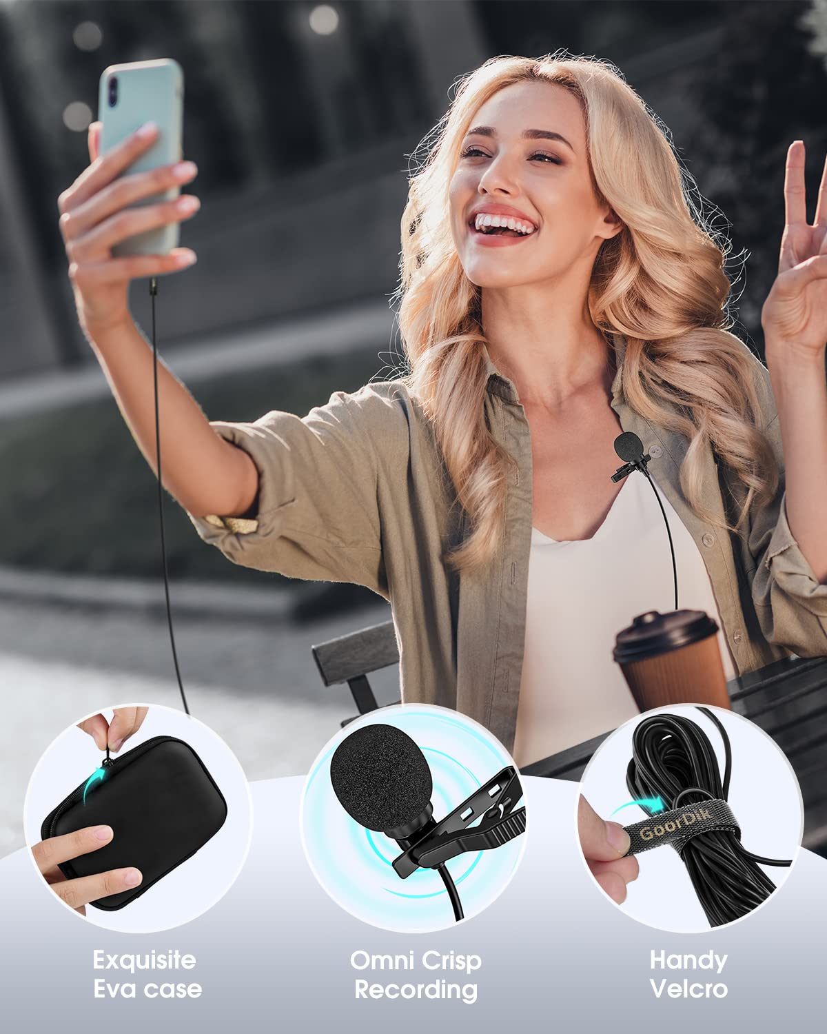 GoorDik Professional Lavalier Lapel Microphone - Noise Cancellation Omni Condenser Mic with 16 feet Cable and with Easy Clip for YouTube/Interview/Video