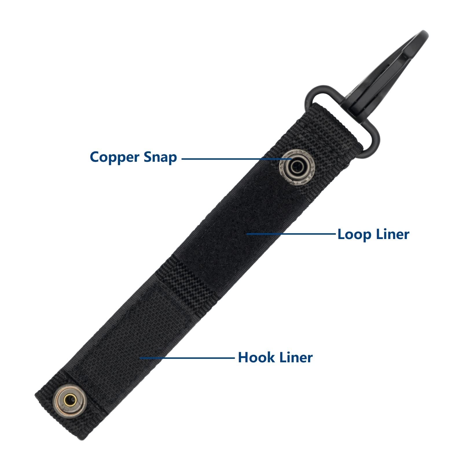 Dotacty Heavy Duty Belt Keeper Clip Key Holder with Nylon MOLLE Strap & Metal Snap & Key Clip & Key Ring Tactical Keyrings Hook Keychain Organizer Police LEO Correctional Officer (Black)