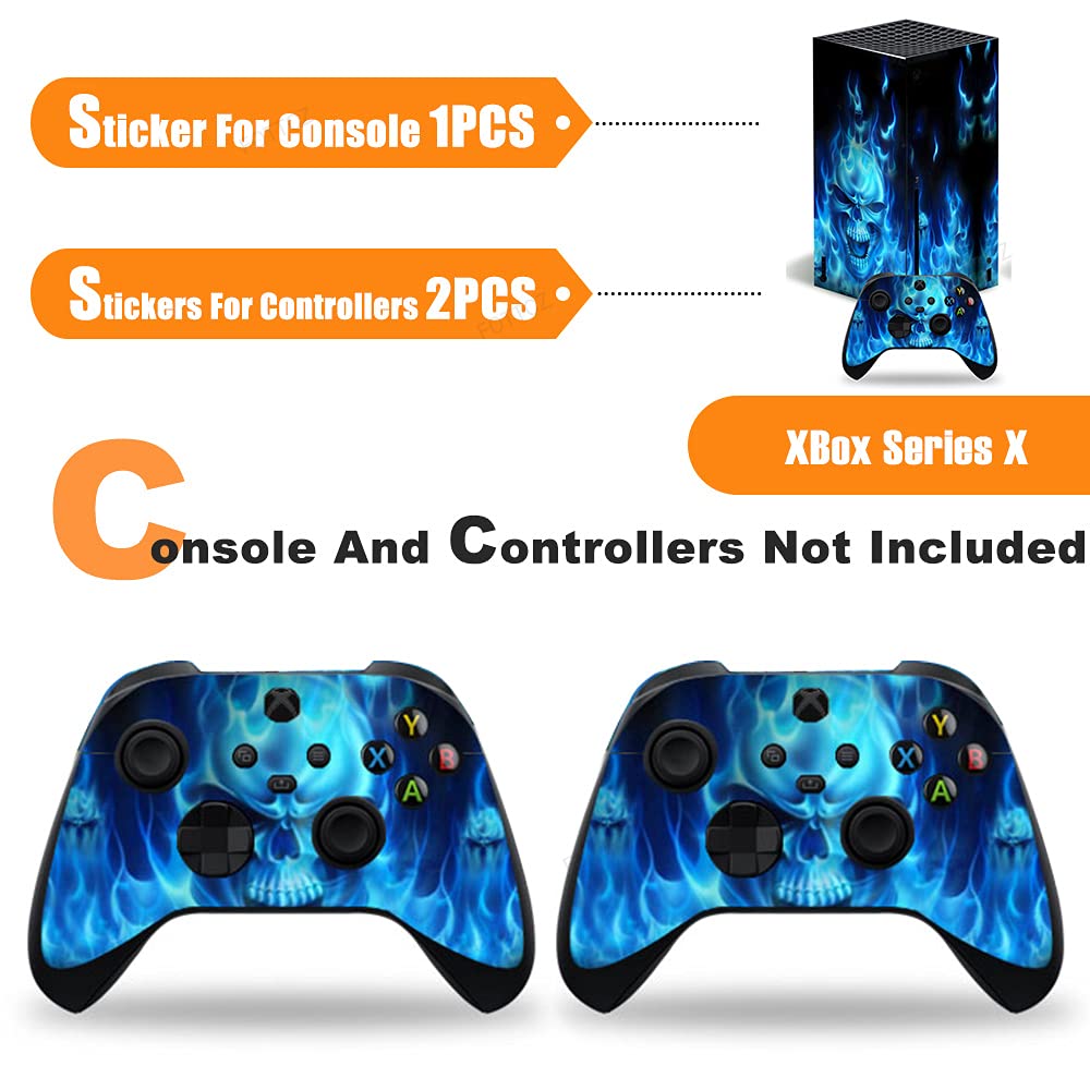 FOTTCZ Vinyl Skin for Xbox Series X Console and Controllers, Sticker Decal Protect Xbox Series X Devices - Blue Flame Ghost