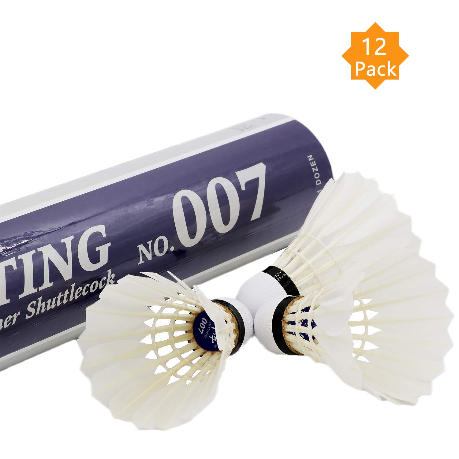 Goose Feather Badminton Shuttlecocks Balls, RAHVISH 12-Packs Advanced White Birdies Shuttlecock with Stability and Durability High Speed Flight, Training Badminton Balls for Indoor Outdoor Sport