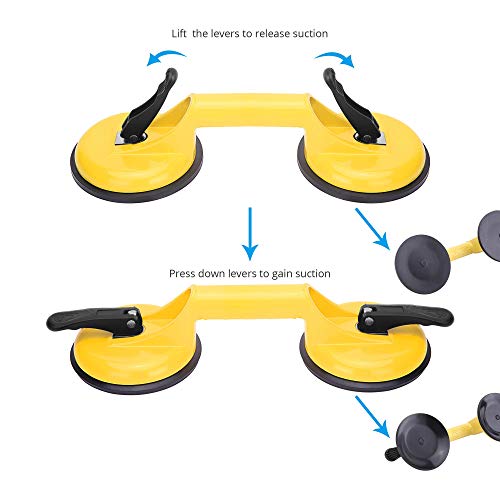 FCHO Suction Cups Heavy Duty Aluminum Vacuum Plate Handle Glass Holder Hooks to Lift Large Glass/Tile Lifter/Moving Glass/Pad for Lifting/Dent Puller (2 Pack)