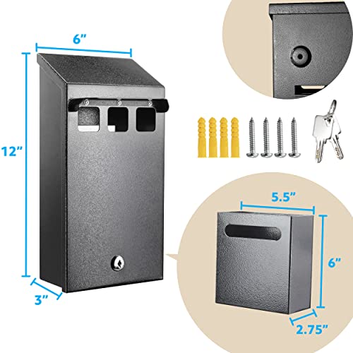 POCHAR Rainproof Wall Mount Disposal Containers - Galvanized Steel Outdoor Receptacles Smoker Disposal - Easy Waste Accommodation - for Outdoor Use (Black)