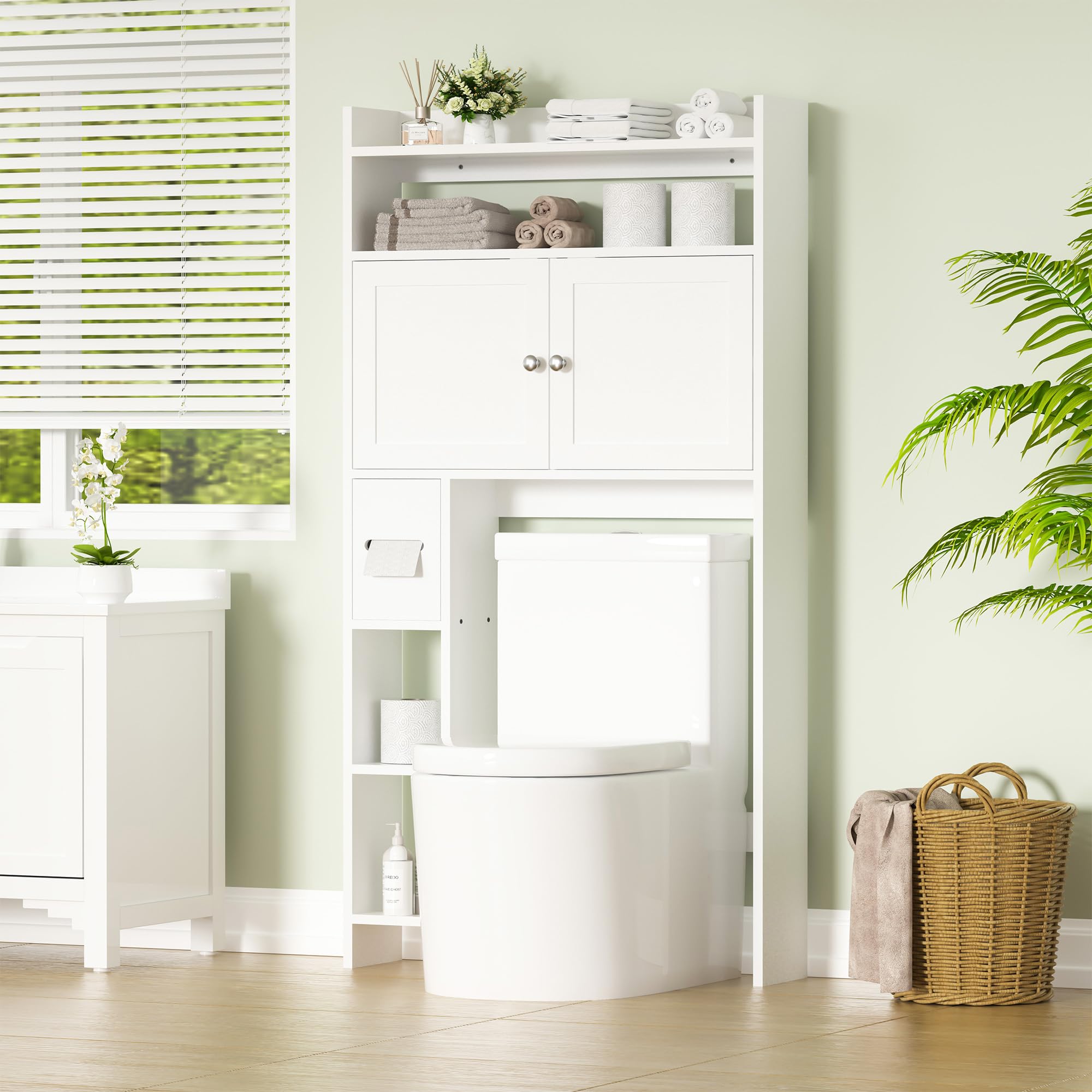 MU Over The Toilet Storage Cabinet with Side Shelves, Bathroom Storage Organizer, Space-Saving Toilet Storage Rack for Bathroom, Laundry (Farmhouse)